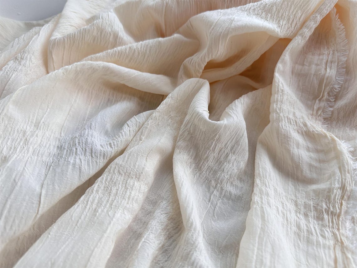 Crinkle Crepe Fabric, Light Peach Ruffled Lace Fabric, Soft Crepe ...