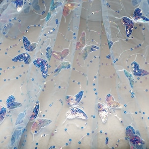 Butterfly Fabric, Soft Tulle Butterflies Embroidered Lace Fabric ...
