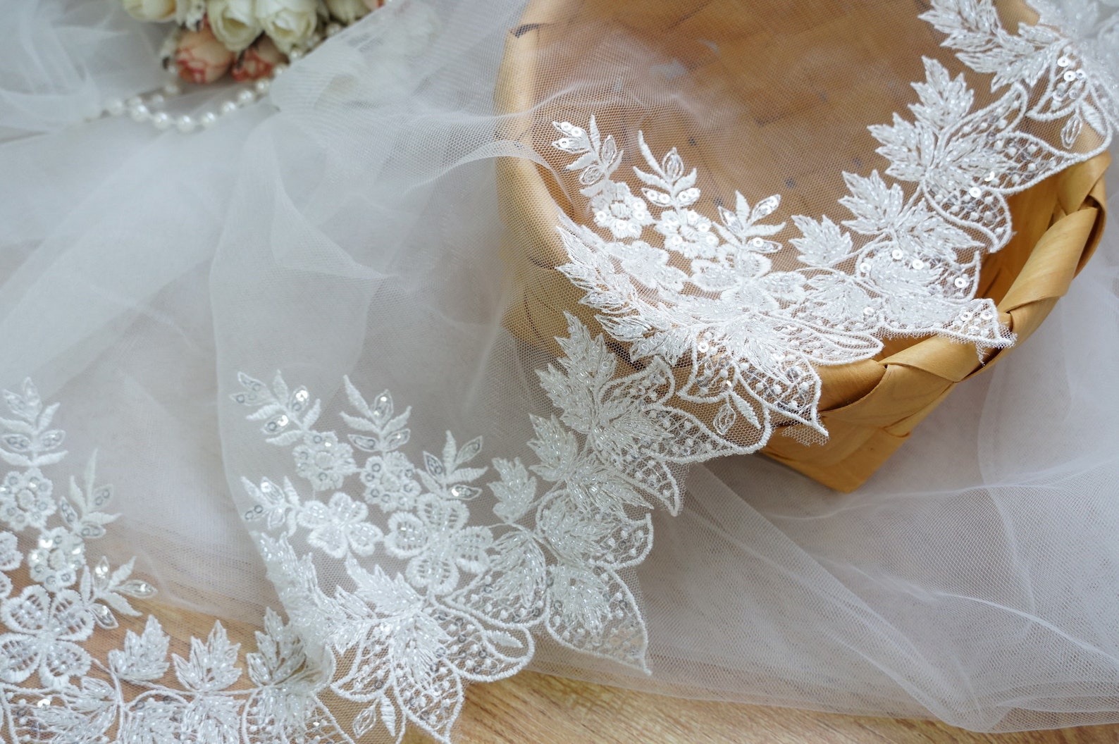 Elegant Beaded Lace off White Bridal Lace Trim for Dresses, Mantilla ...