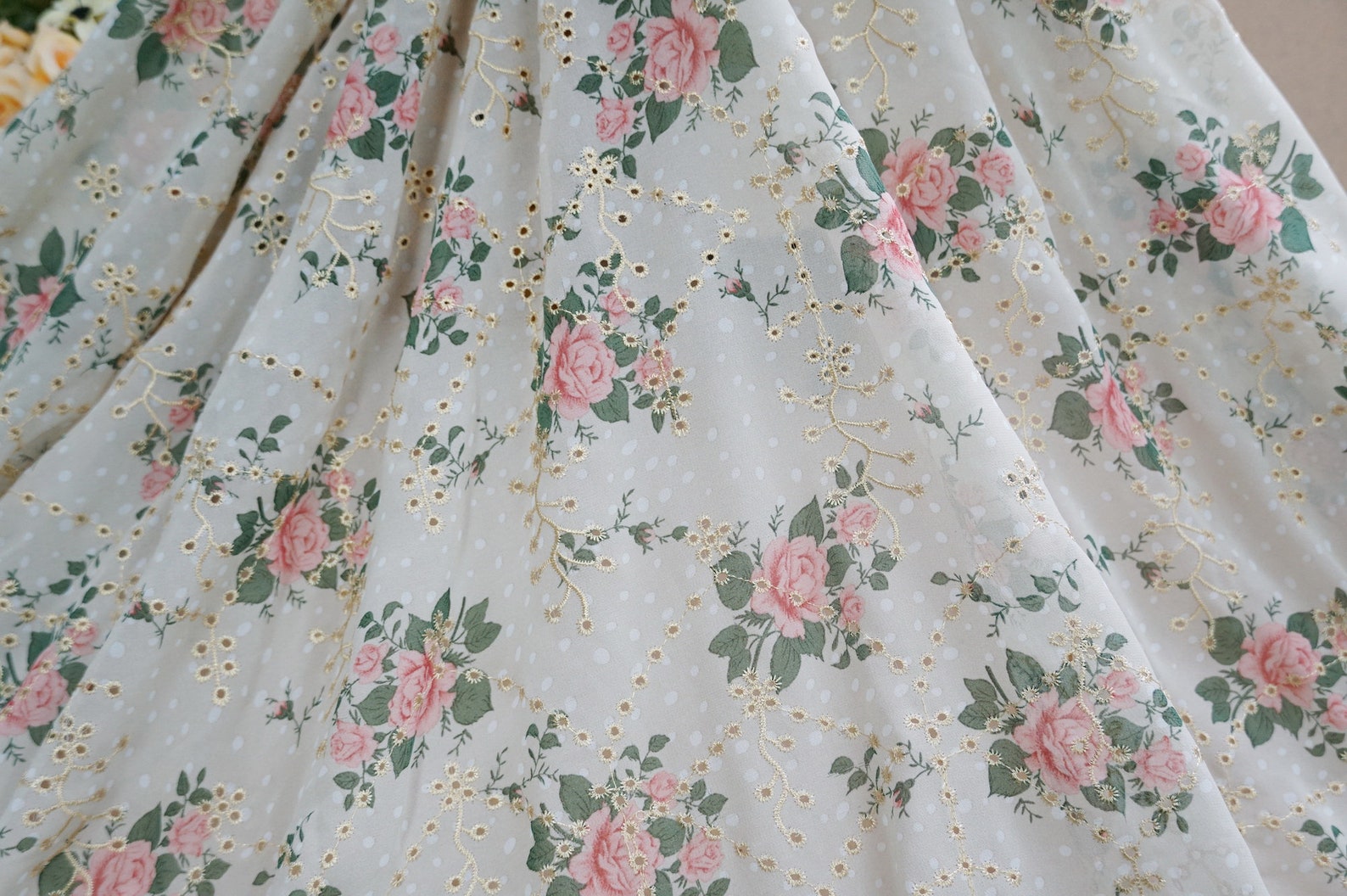 Retro Rose Flowers Print Chiffon Fabric Soft Polyester Chiffon - Etsy