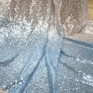 Sparkle Sequin Fabric, Silver and Sky Blue Sequins Embroidered Lace ...