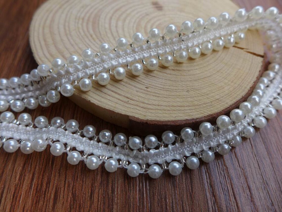 Pearls Beaded Trim Chain for Bridal Dress, Headbands, Barefoot Sandals ...