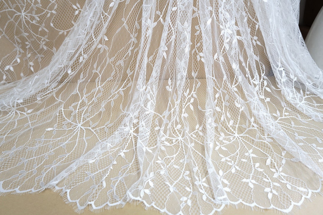 Soft Chantilly Fabric off White Leaves Design Eyelash Trim Fabric for ...
