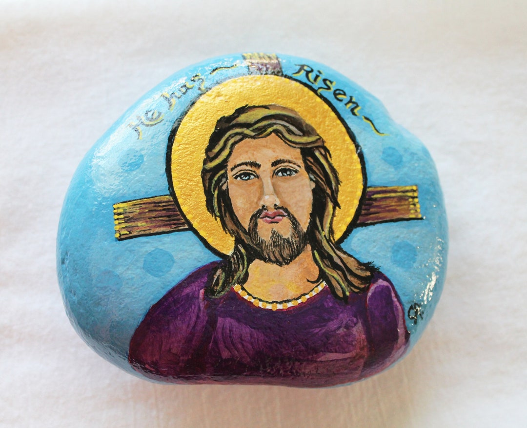 Christ (he Has Risen) Painted River Rock - Etsy