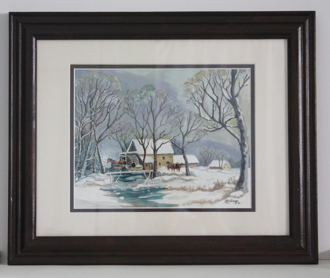 Original Watercolor Snow Scene After the Artist George Durrie - Etsy