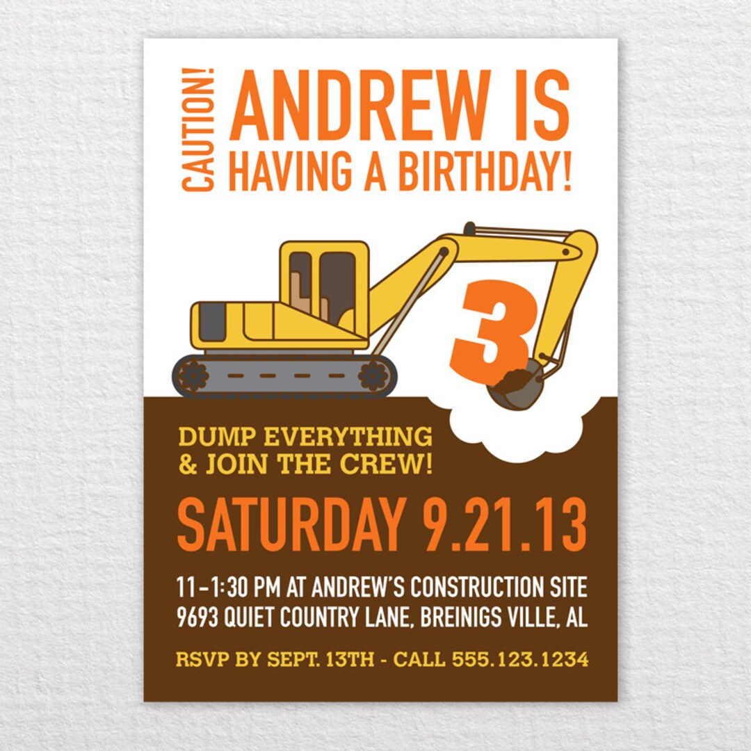 Custom Digger Birthday Invitation - PDF Printable - Etsy