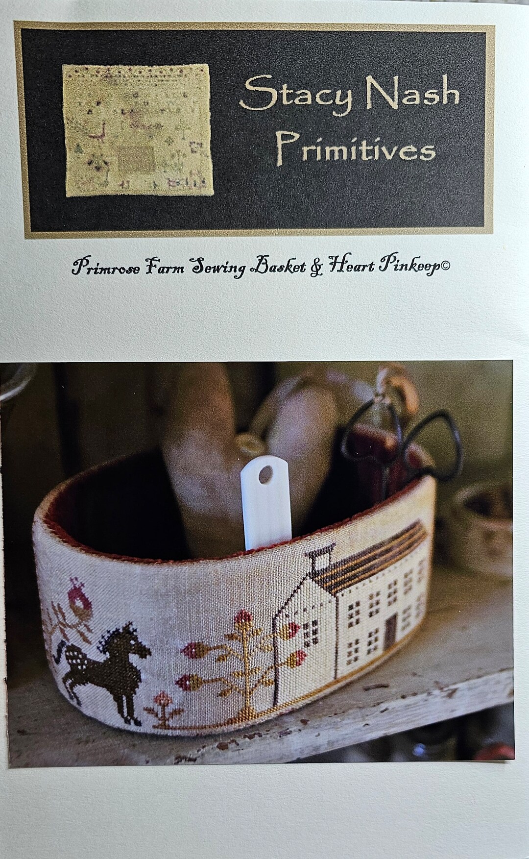 Stacy Nash Primitives Primrose Farm Sewing Basket & Heart Pinkeep - Etsy
