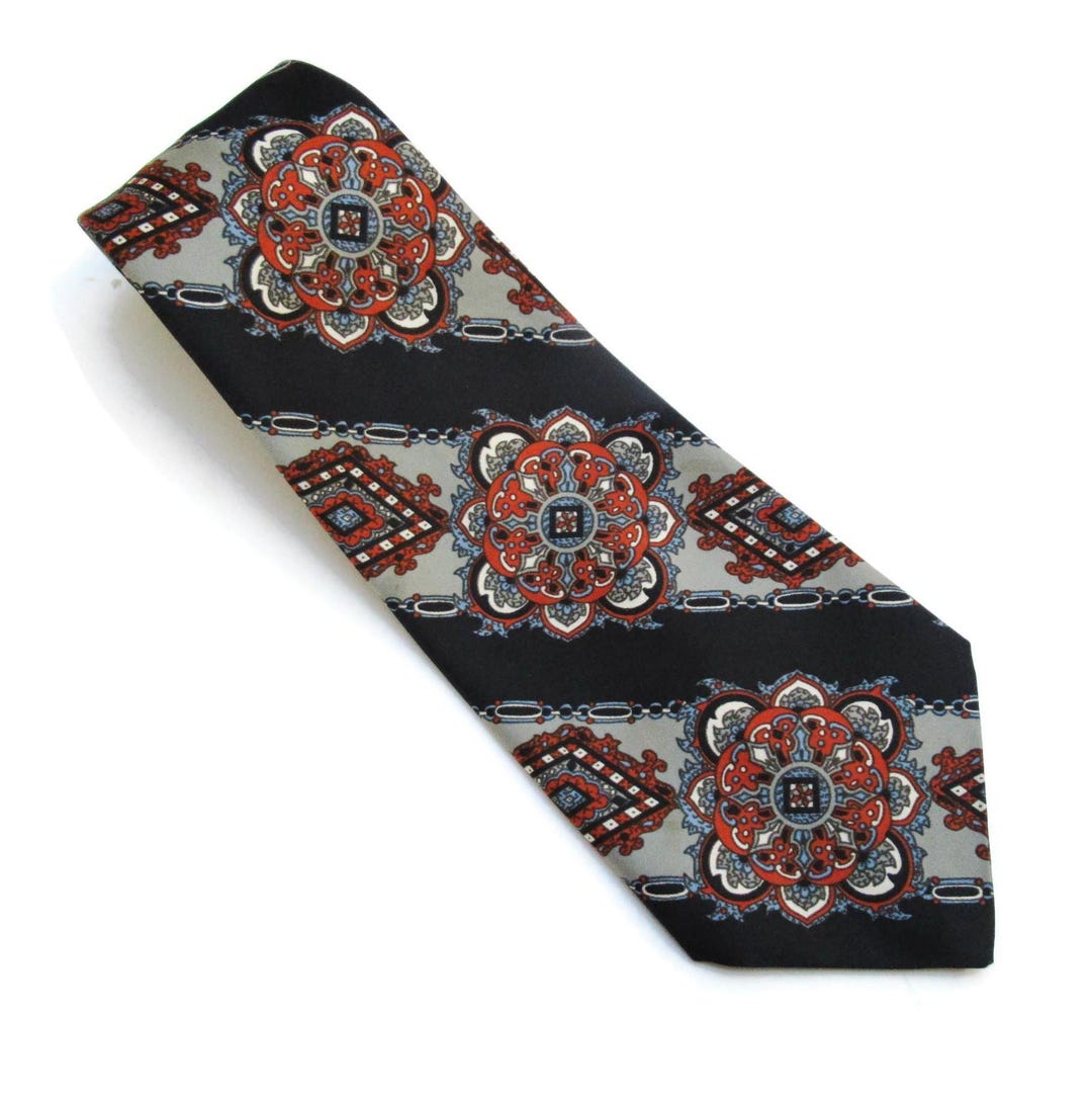Vintage 70s Kipper Tie Groovy Wide Statement Necktie in Navy, Grey ...