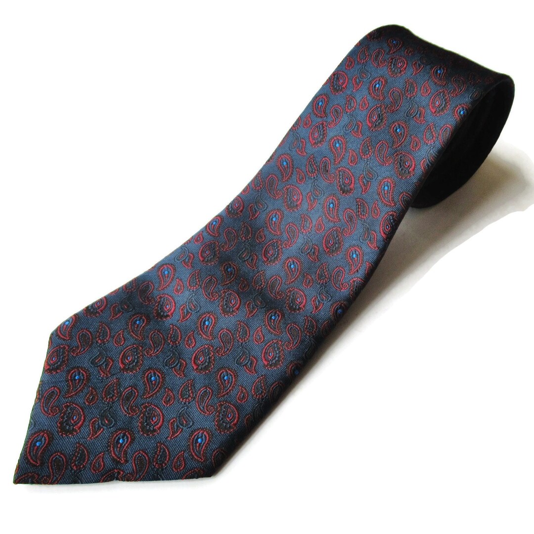 Men's Paisley Tie Navy & Crimson Dark Deep Colour Vintage Littlewoods ...