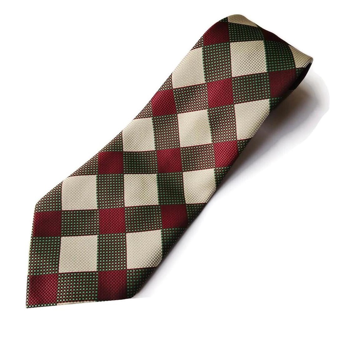 Men's Kipper Tie Maroon Green Taupe Large Check Necktie by Juwel 1970s ...
