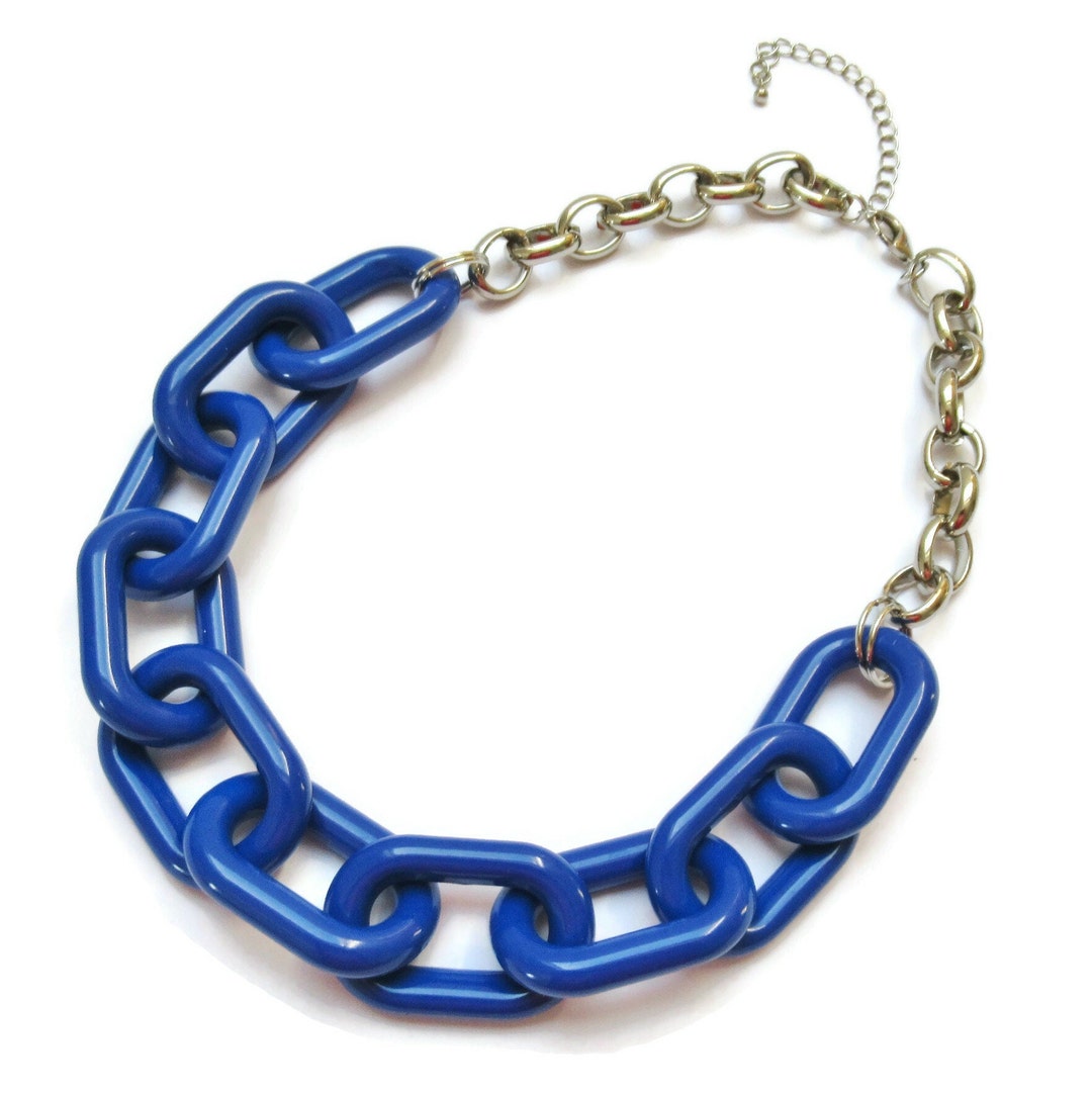 Blue Plastic Chain Necklace Chunky Ultramarine Oversized Link Beads - Etsy