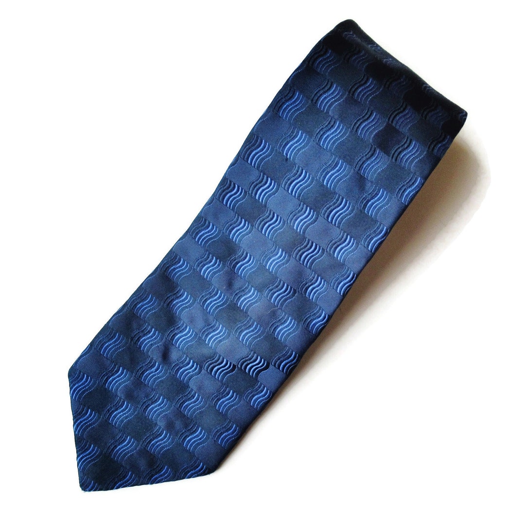 Vintage Navy Blue Tie Woven Geometric Pattern Classic 1980s Style by St ...