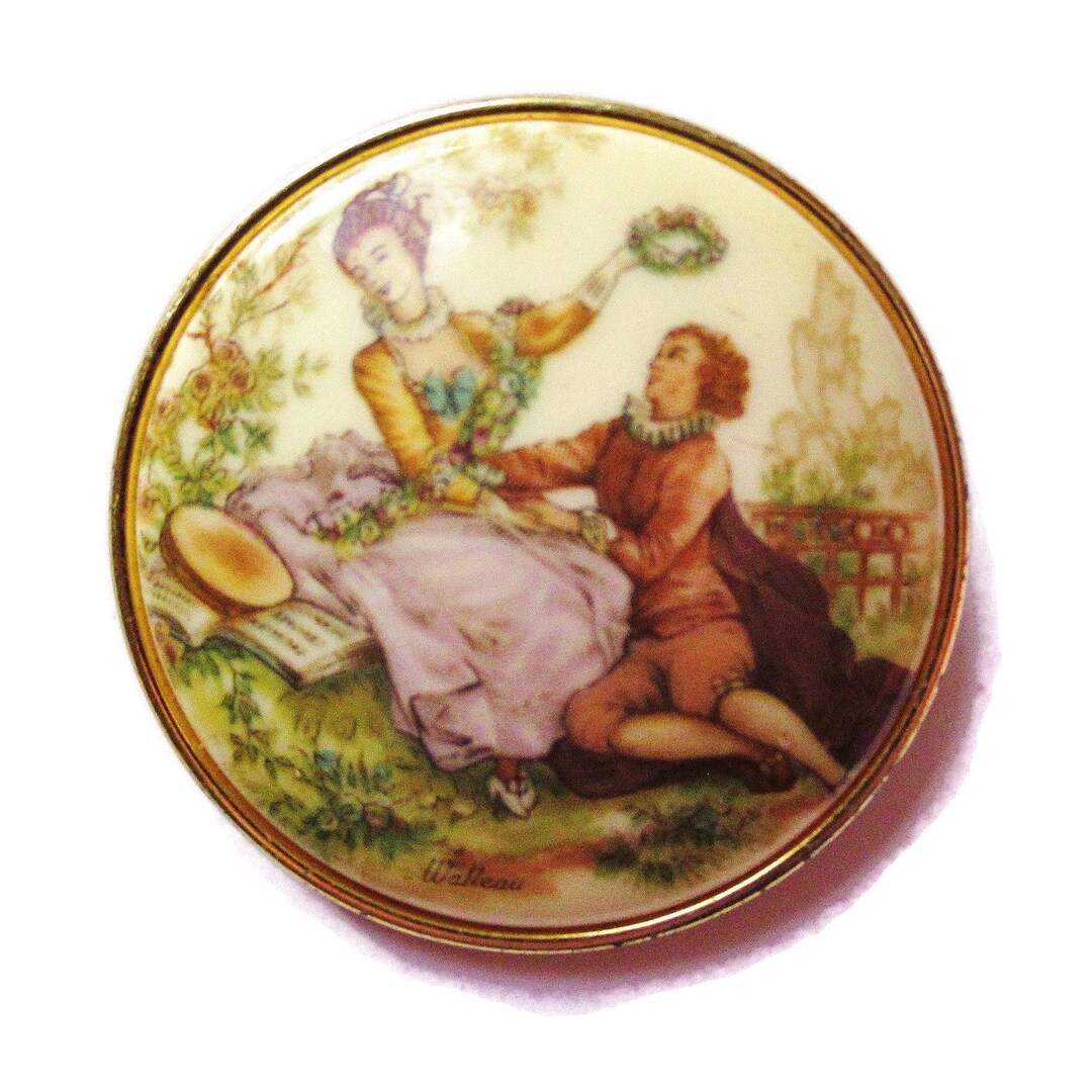 Rococo Brooch Cameo Figures Lovers Fragonard Baroque Style Gold Tone ...