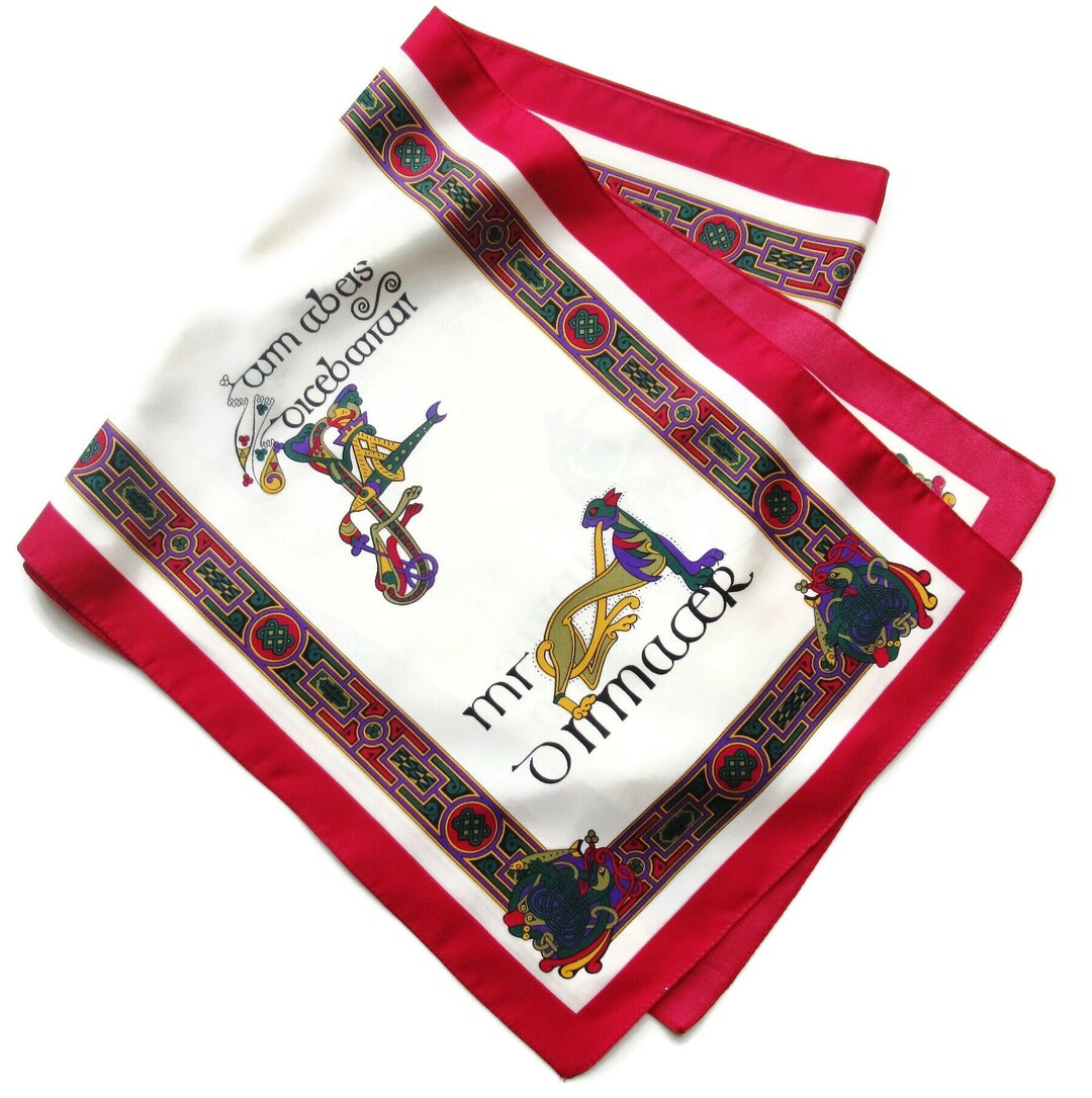Celtic Scarf Book of Kells Designs Ireland Beige Crimson Irish Gaelic ...