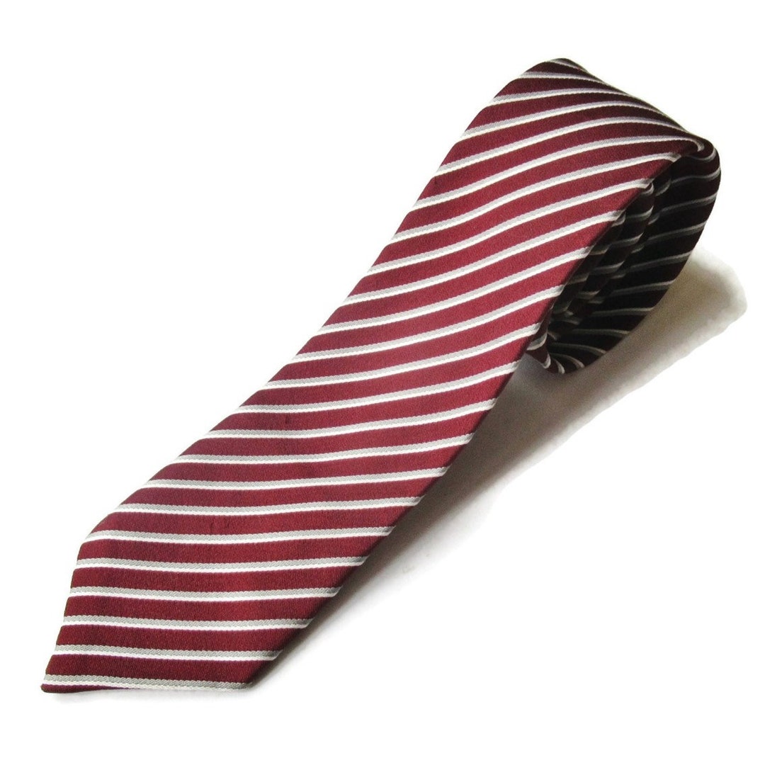 Striped Slim Tie Crimson Red Beige Diagonal Stripes Vintage St Michael ...