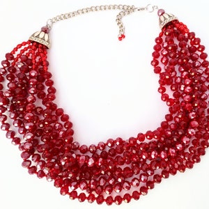 Red Crystal Necklace, Red Statement Necklace, Chunky Bold Multistrand ...