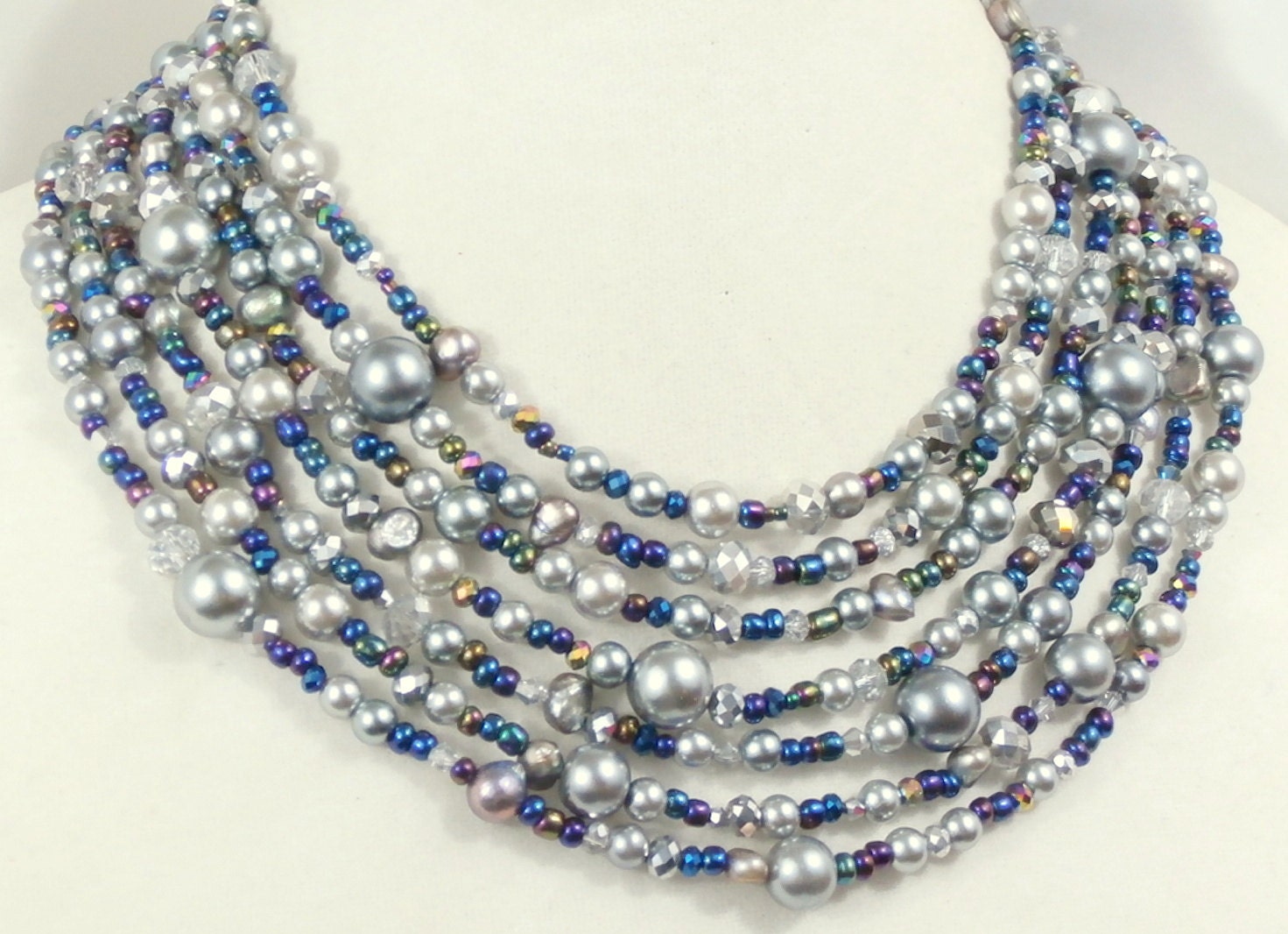 Layered Pearl Necklace Silver Statement Necklace Bib - Etsy
