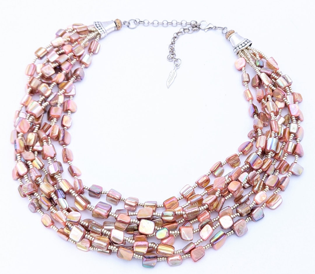 Pink Shell Necklace, Mauve Statement Necklace, Gemstone Necklace ...