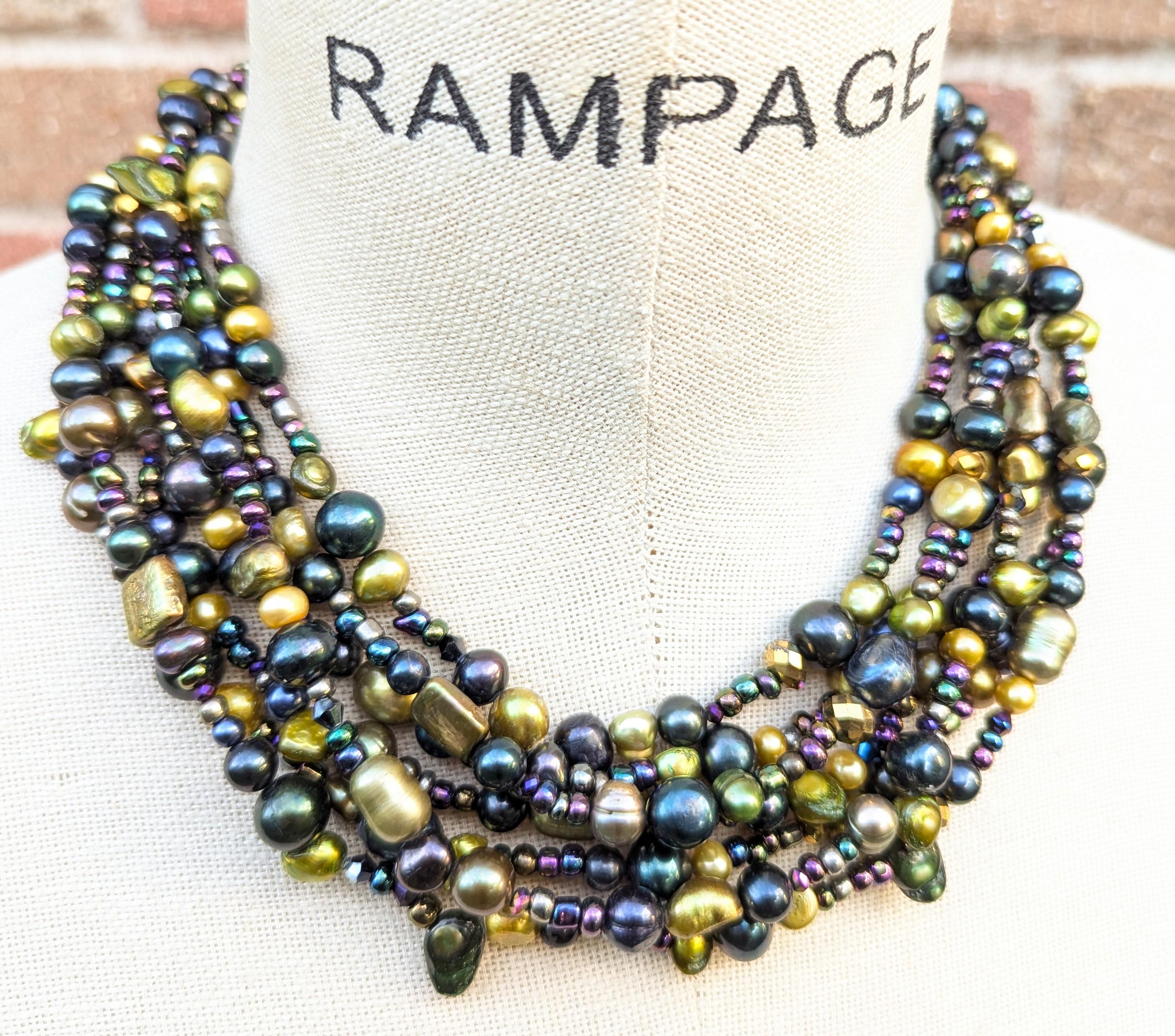 Baroque Freshwater Pearl Necklace, Blue Copper Bronze, Boho Chic - Etsy