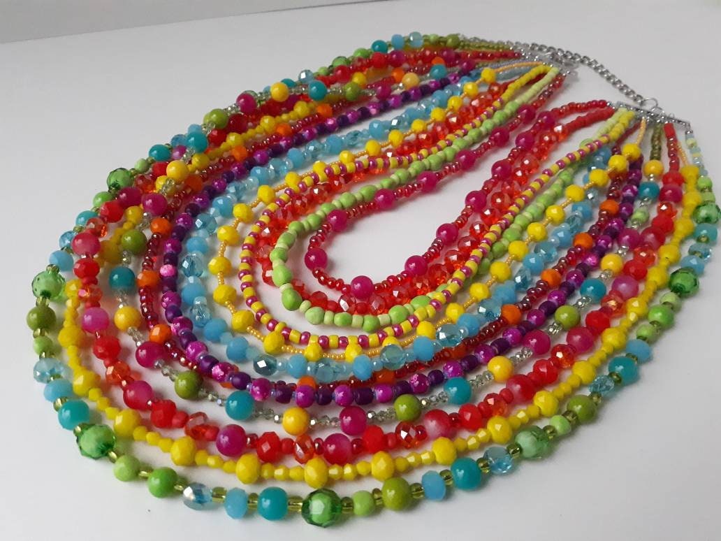 Summer Necklace, Rainbow,bib Necklace, Long Necklace, Multi Color, Boho ...