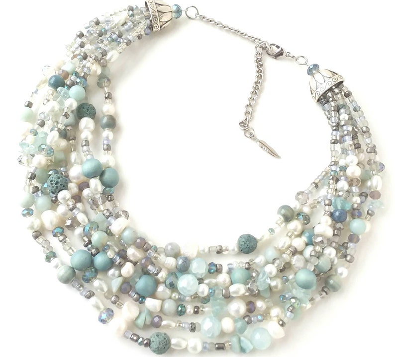 Gemstone Statement Necklace, Light Blue Necklace, Crystal Necklace ...