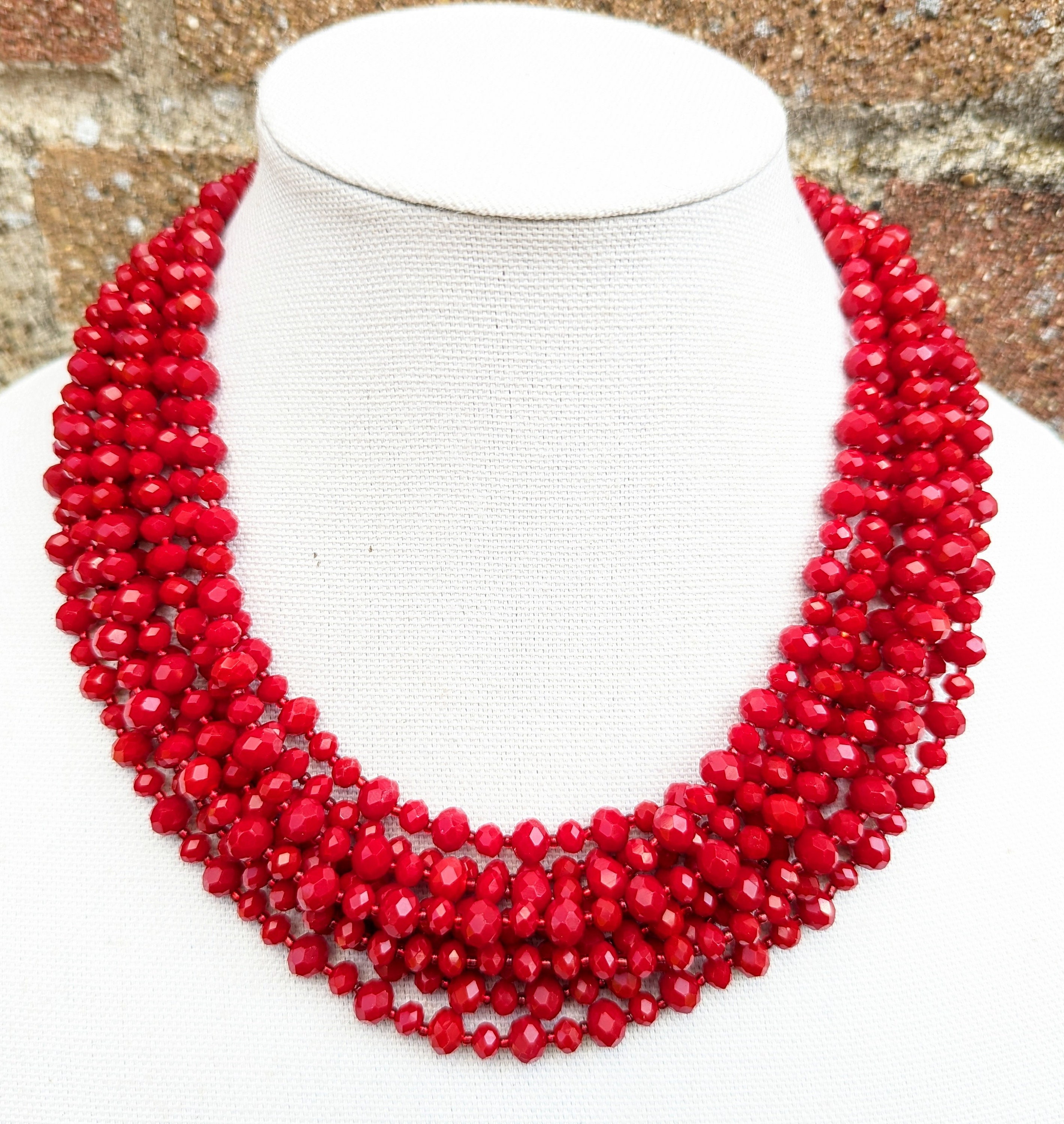 Red Crystal Necklace, Chunky Bold Multistrand, Collar Necklace - Etsy