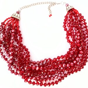 Red Crystal Necklace, Red Statement Necklace, Chunky Bold Multistrand ...