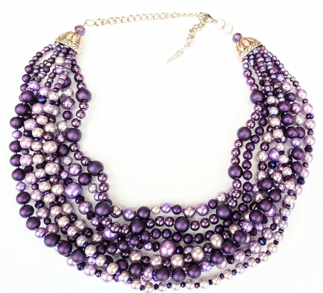 Shades of Purple, Pearl Necklace, Lavender, Plum, Pearl and Crystal ...