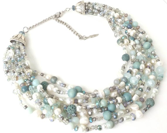 Gemstone Statement Necklace Light Blue Necklace Crystal - Etsy