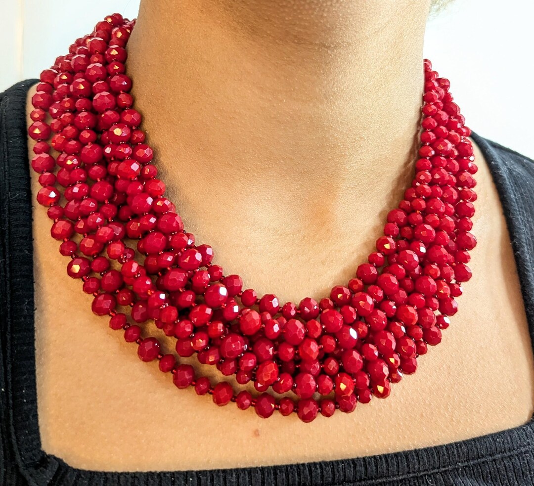 Red Crystal Necklace, Chunky Bold Multistrand, Collar Necklace - Etsy