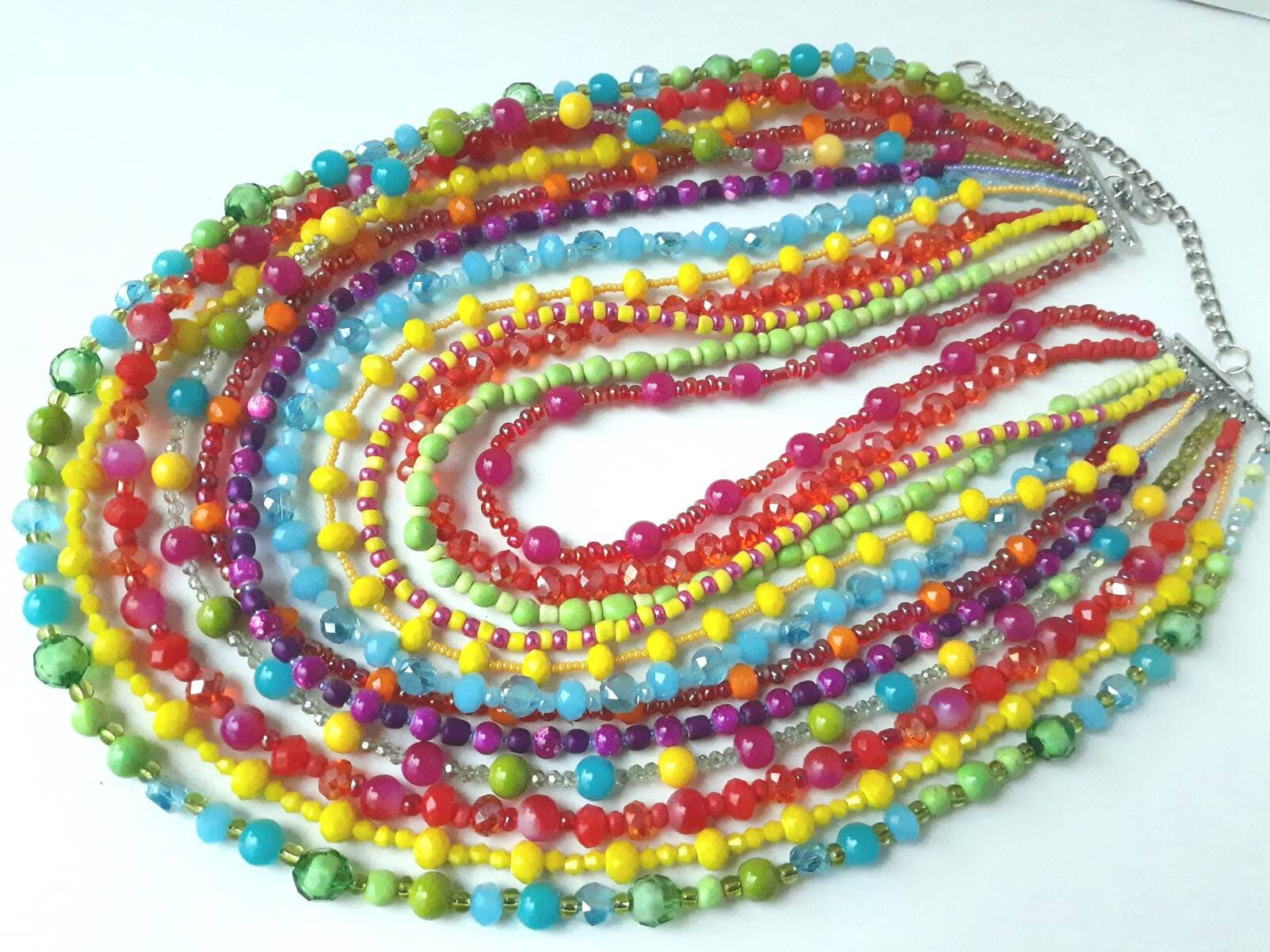Summer Necklace, Rainbow,bib Necklace, Long Necklace, Multi Color, Boho ...