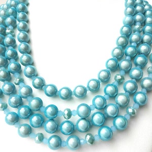 Light Blue Necklace, Bib, Statement Necklace, 4 Strand, Crystal, Beaded ...