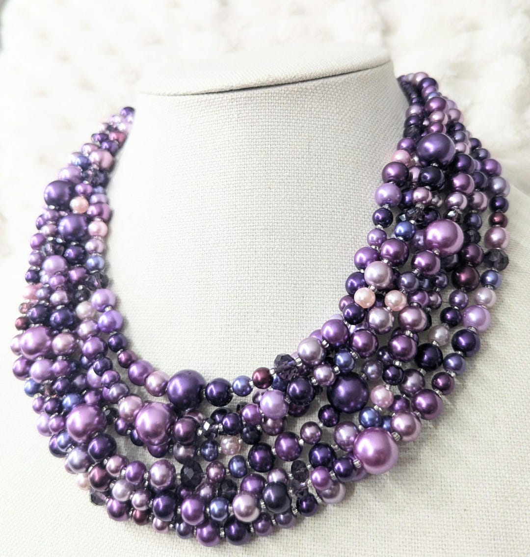 Purple Pearl Necklace, Pink and Purple Multi Strand Necklace, Pearl and ...