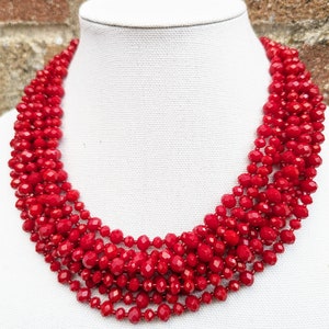 Red Crystal Necklace, Chunky Bold Multistrand, Collar Necklace - Etsy