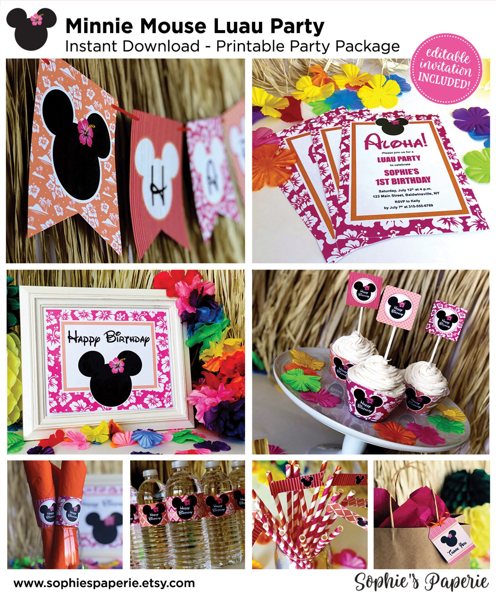 Minnie Mouse Luau Party Package Minnie Luau Party - Etsy