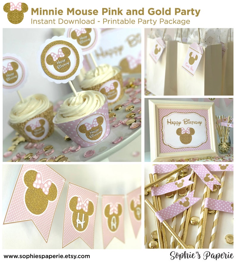 Pink and Gold Minnie Party Package Minnie Mouse Birthday - Etsy