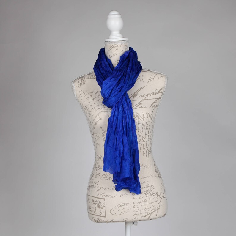 Bright Blue silk scarf / royal blue ruffled silk scarf / No | Etsy