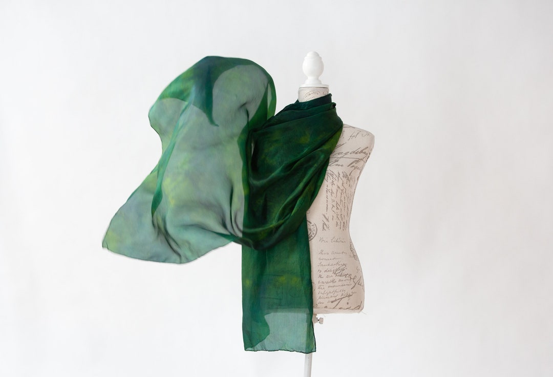 Oversize Green Silk Scarf, Silk Shawl, Mod Scarf - Etsy