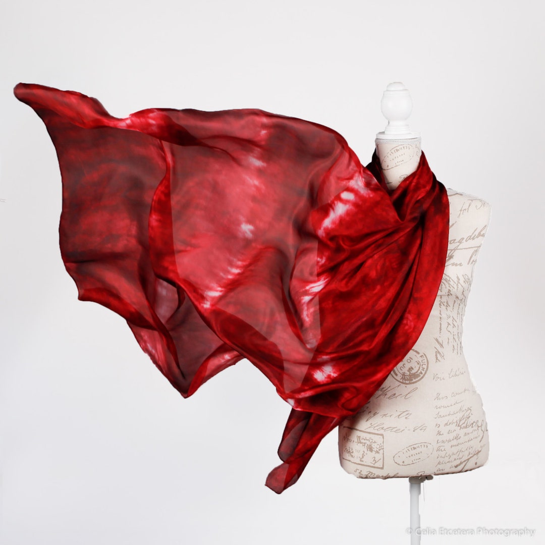 Red Valentine Scarf / Red Scarf for Her / Dark Red Silk Scarf / Red ...