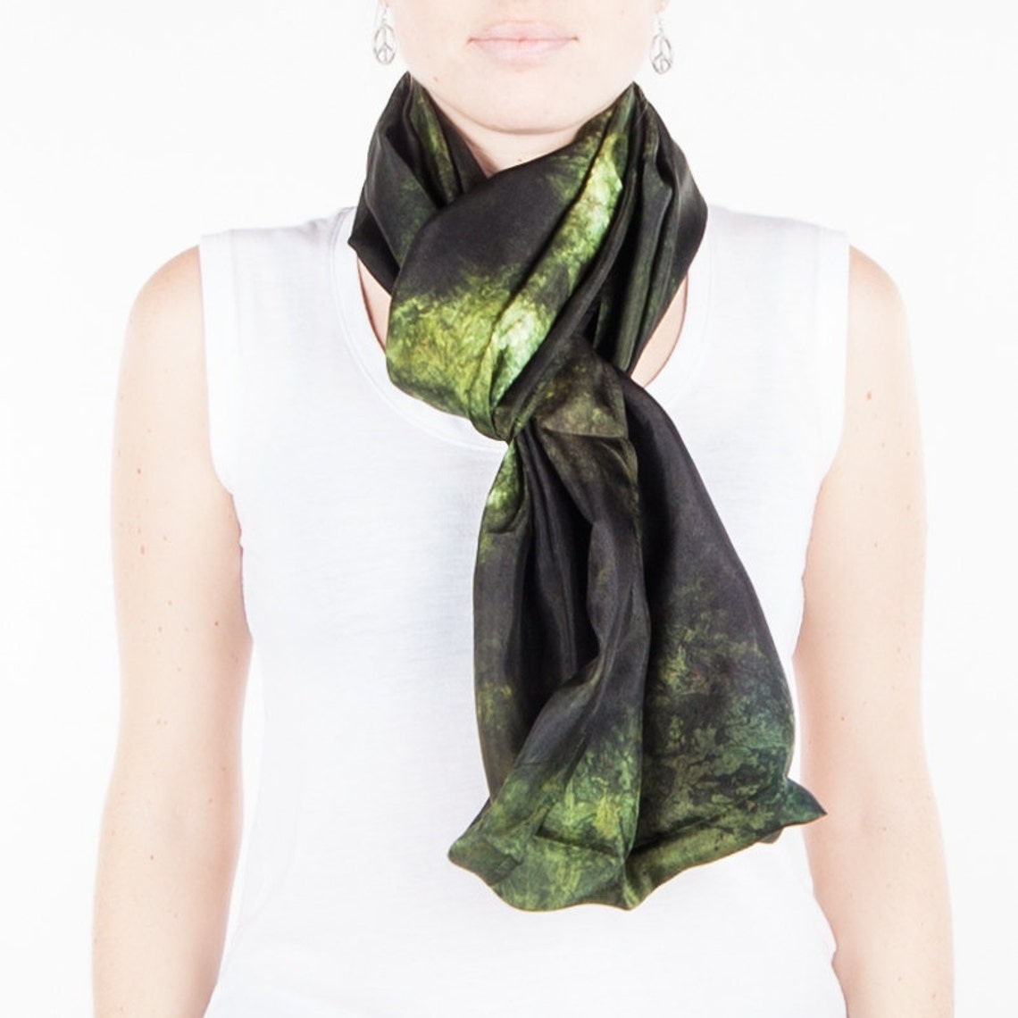 Khaki Green Infinity Silk Scarf / Kaki Circle Scarf / / Hand - Etsy