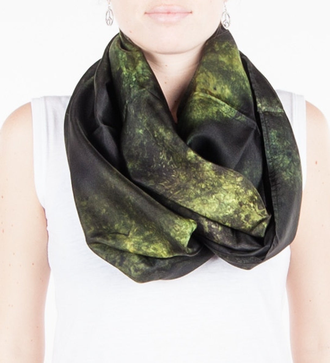 Khaki Green Infinity Silk Scarf / Kaki Circle Scarf / / Hand Dyed / 100 ...