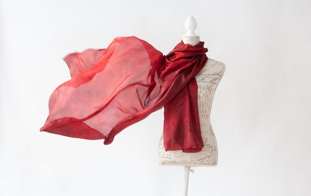 Deep Red Silk Scarf / Magnificent Chinese Red Sil Scarf / Large Red ...