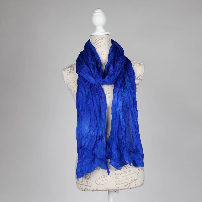 Bright Blue silk scarf / royal blue ruffled silk scarf / No | Etsy