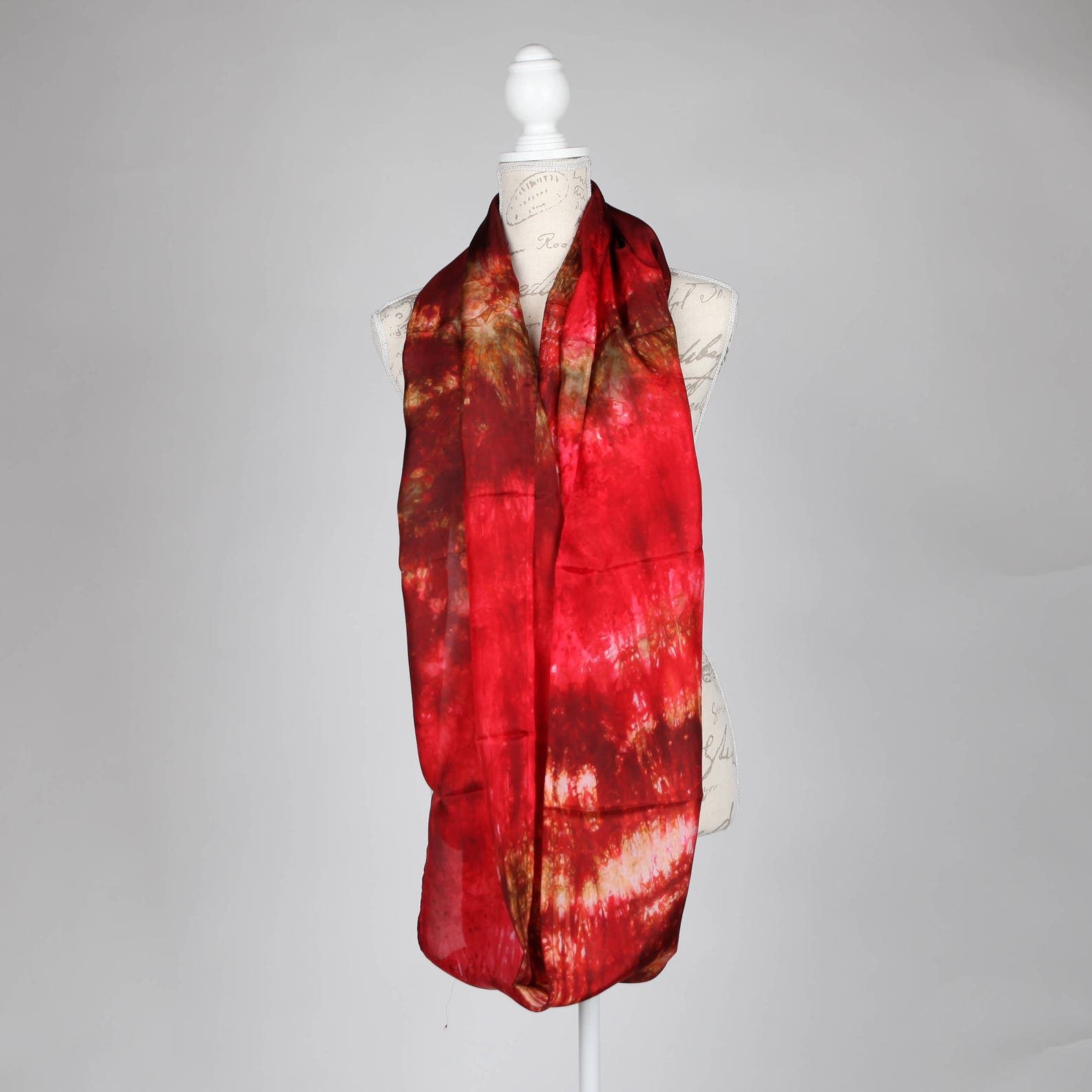 Trendy Red and Gold Circle Scarf / Red and Olive Silk Infinity - Etsy ...