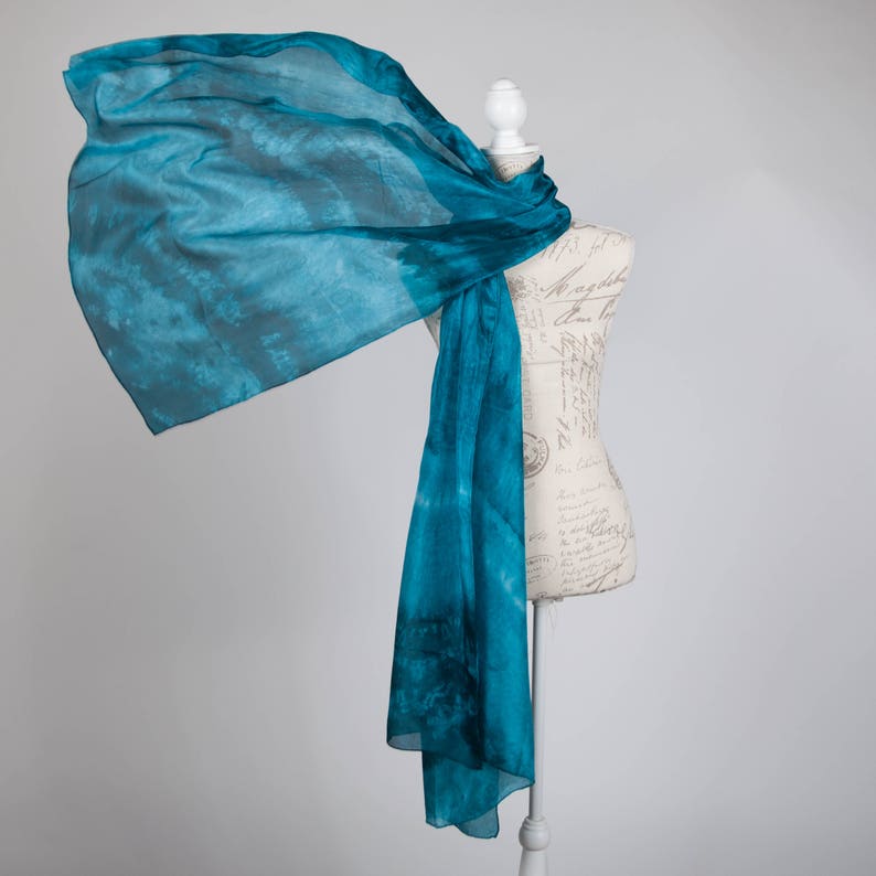 Teal Silk Scarf Gift Fo Her Oversized Scarf Head Scarf - Etsy