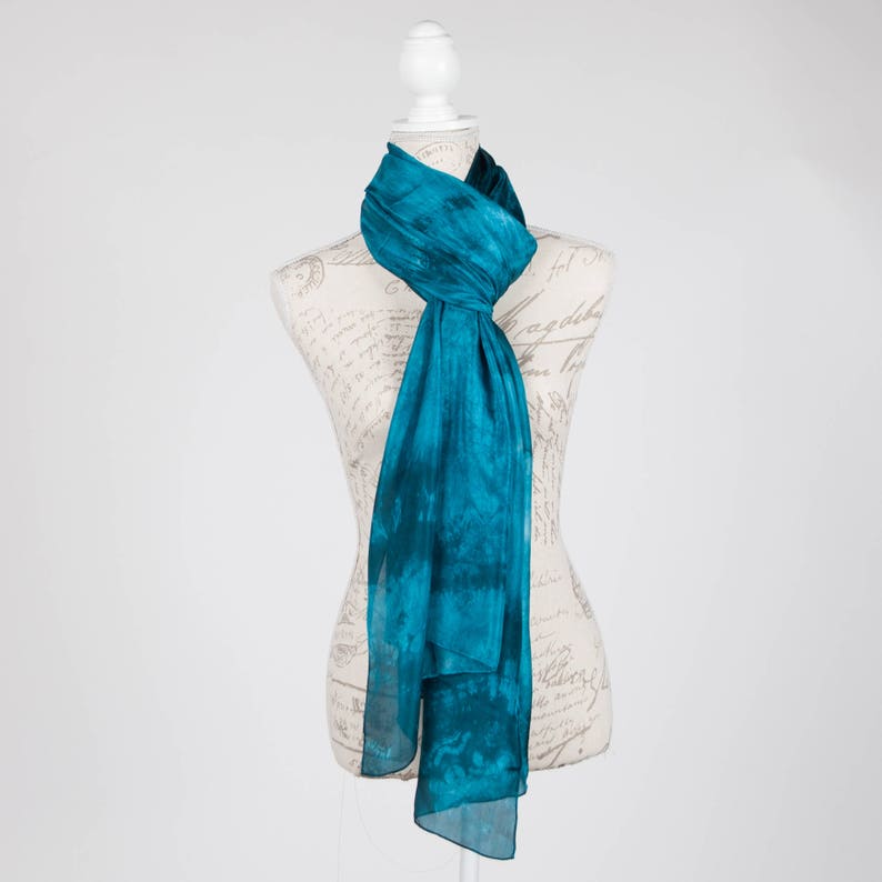 Teal Silk Scarf Gift Fo Her Oversized Scarf Head Scarf - Etsy