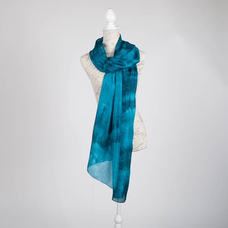 Teal Silk Scarf Gift Fo Her Oversized Scarf Head Scarf - Etsy