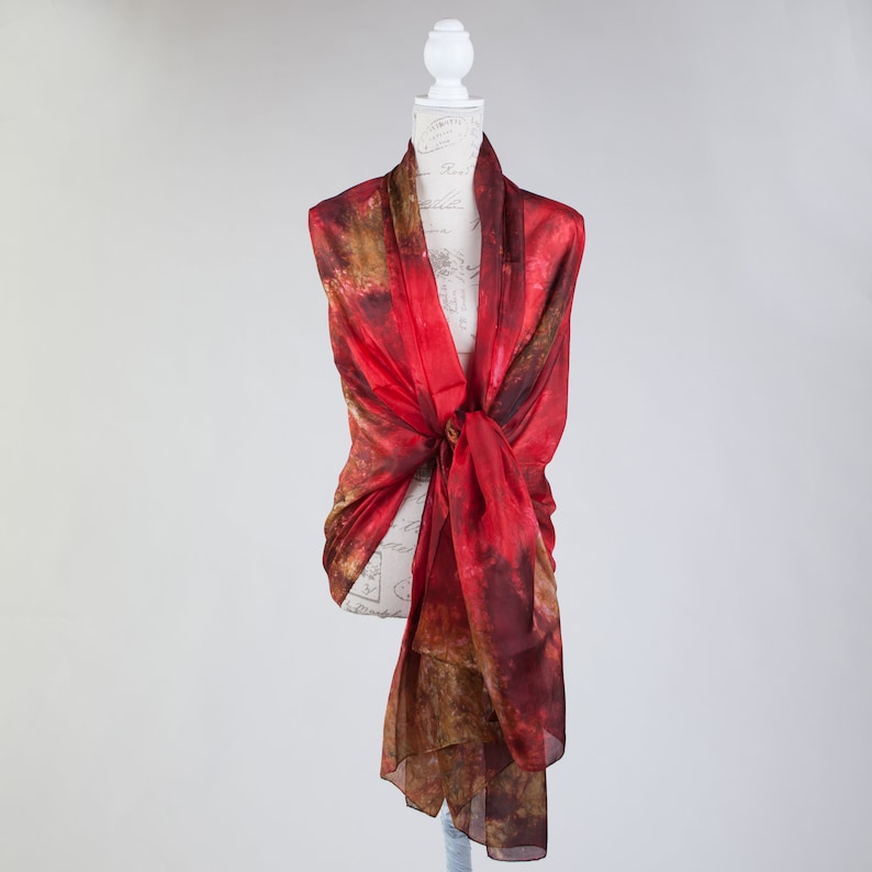 Dark Red and Gold Silk Scarf /magnificent Deep Red Shawl / Red - Etsy
