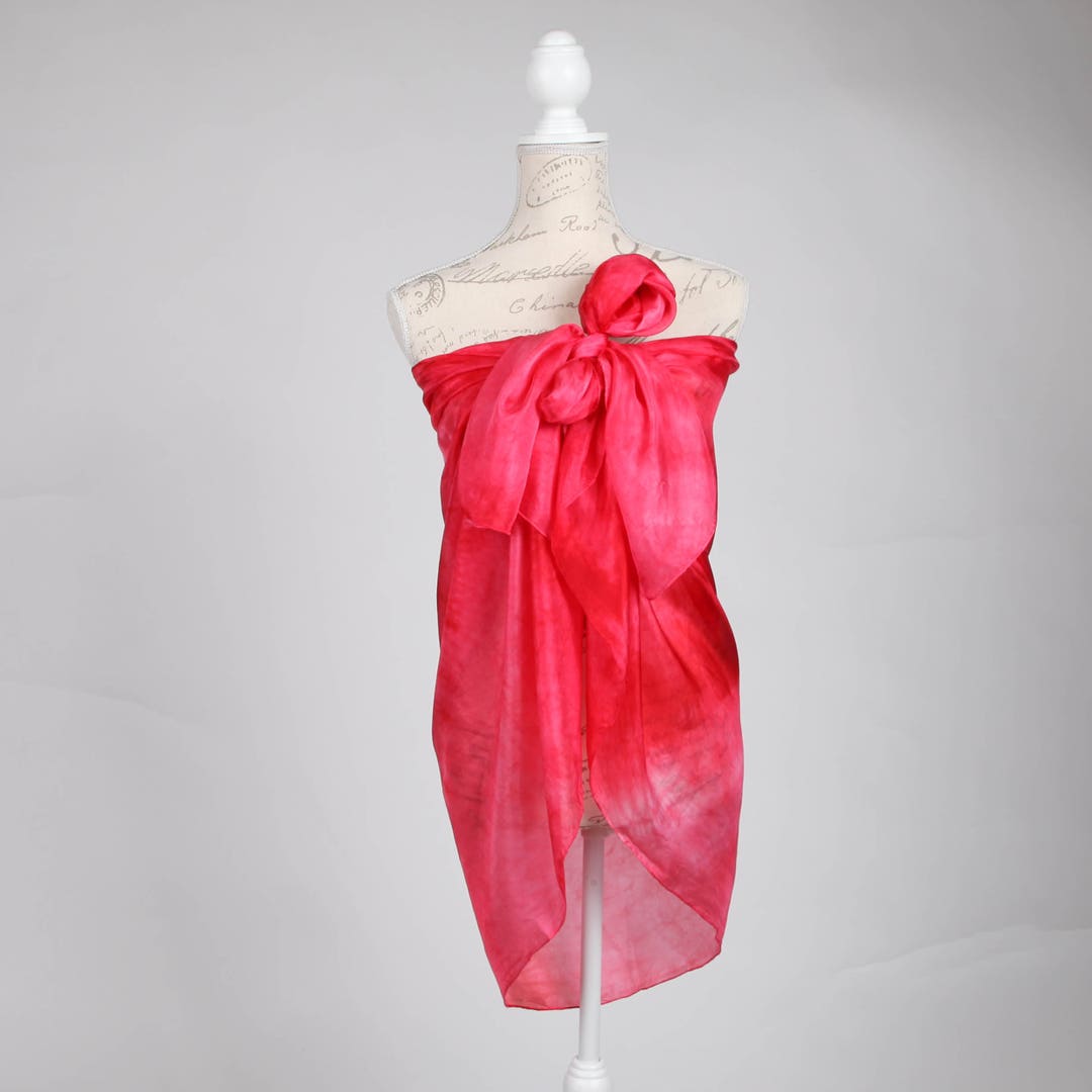 Oversized Red Silk Scarf / Red Cover up / Red Pareo / Bright Red Scarf ...