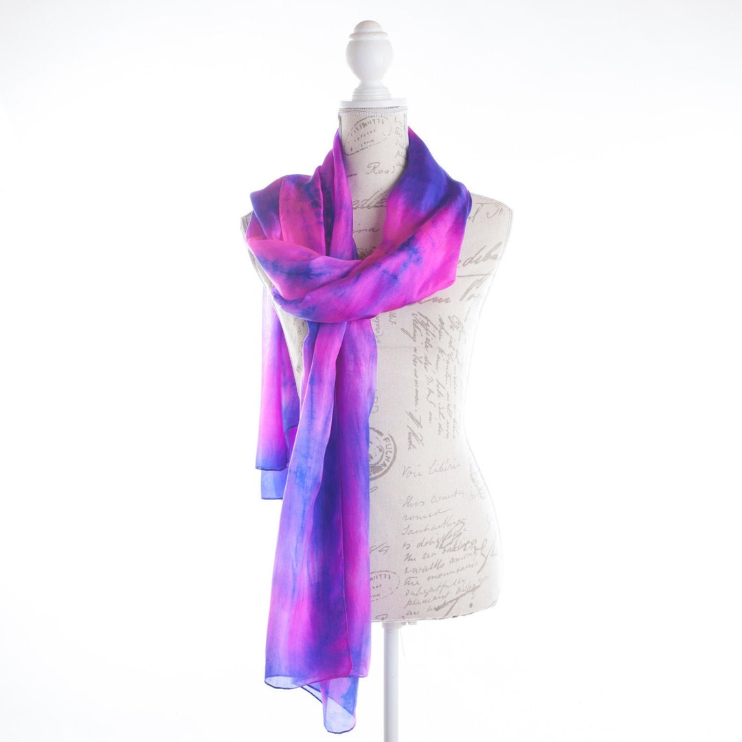 Bright Pink and Blue Silk Scarf /magnificent Shocking Pink and Blue ...